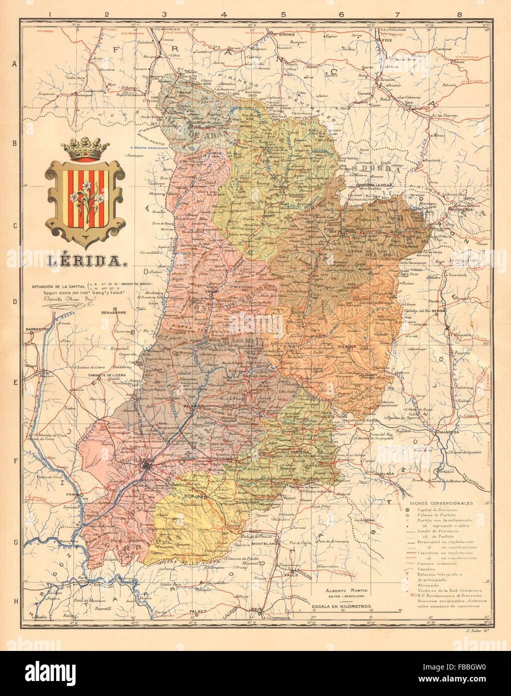 LÉRIDA. Lleida Lerida. Cataluña Catalunya. Mapa antiguo provincia ...