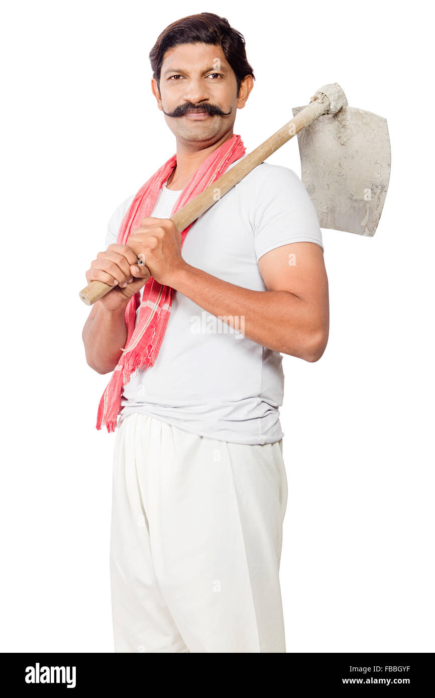 1 indian rural farmer man Standing Holding Spade Stock Photo - Alamy