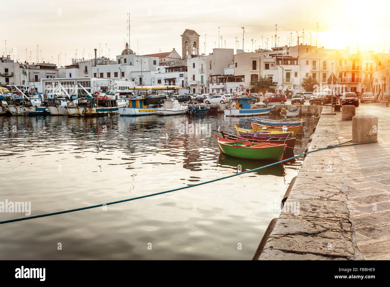View of a nice fishing harbor in Mola di Bari, Puglia region, Italy ...