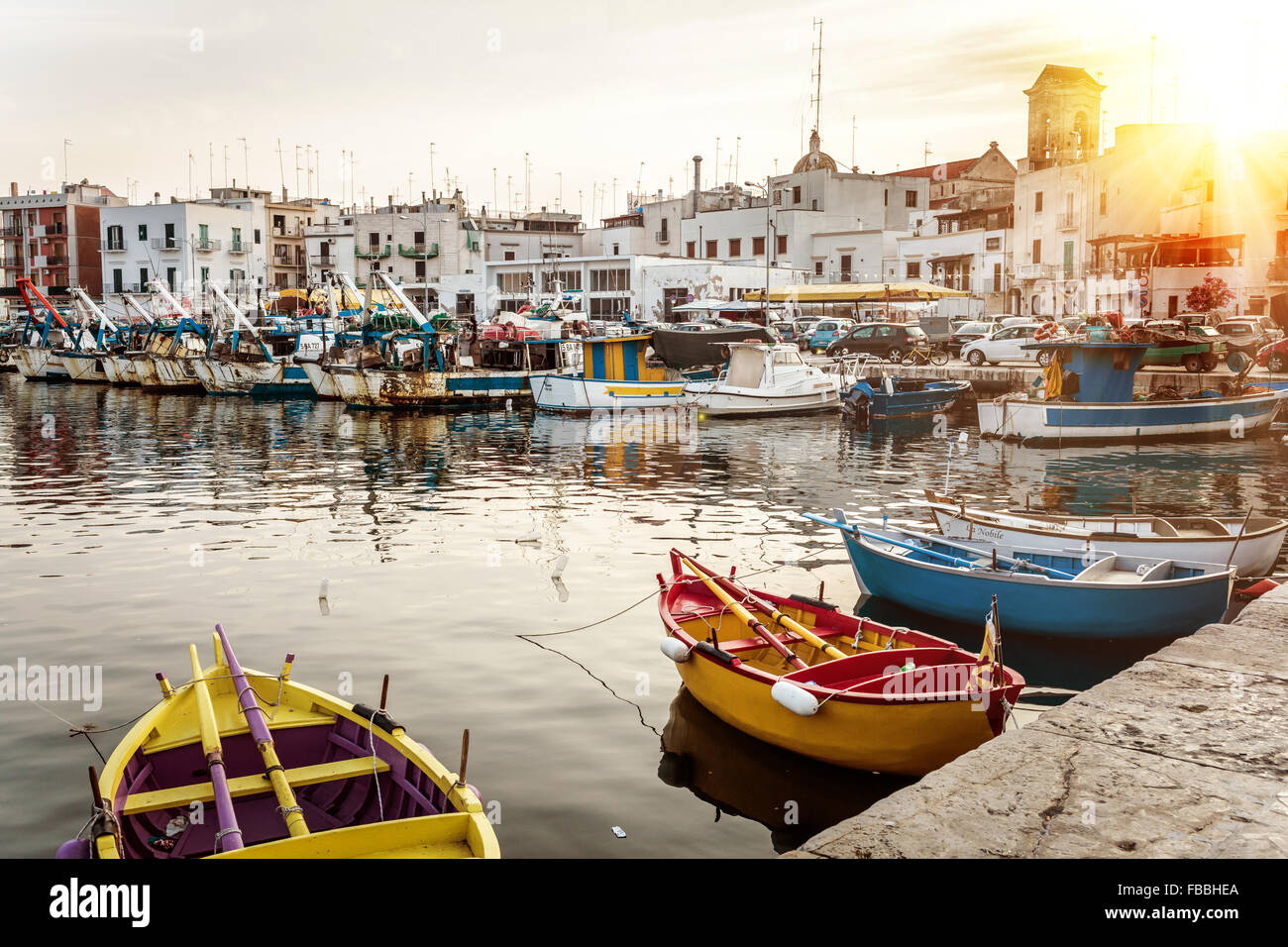 View of a nice fishing harbor in Mola di Bari, Puglia region, Italy ...