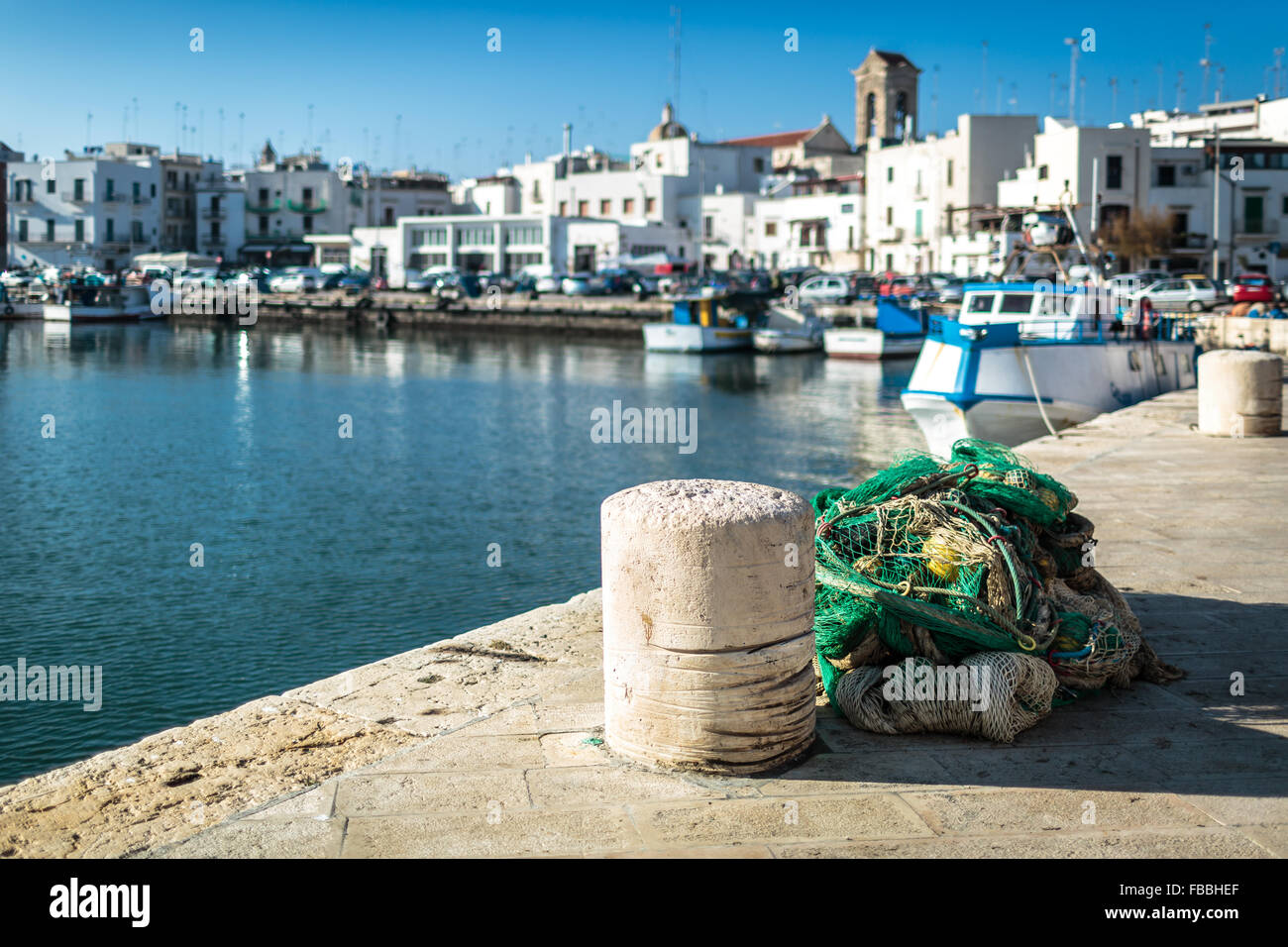 View of a nice fishing harbor in Mola di Bari, Puglia region, Italy ...