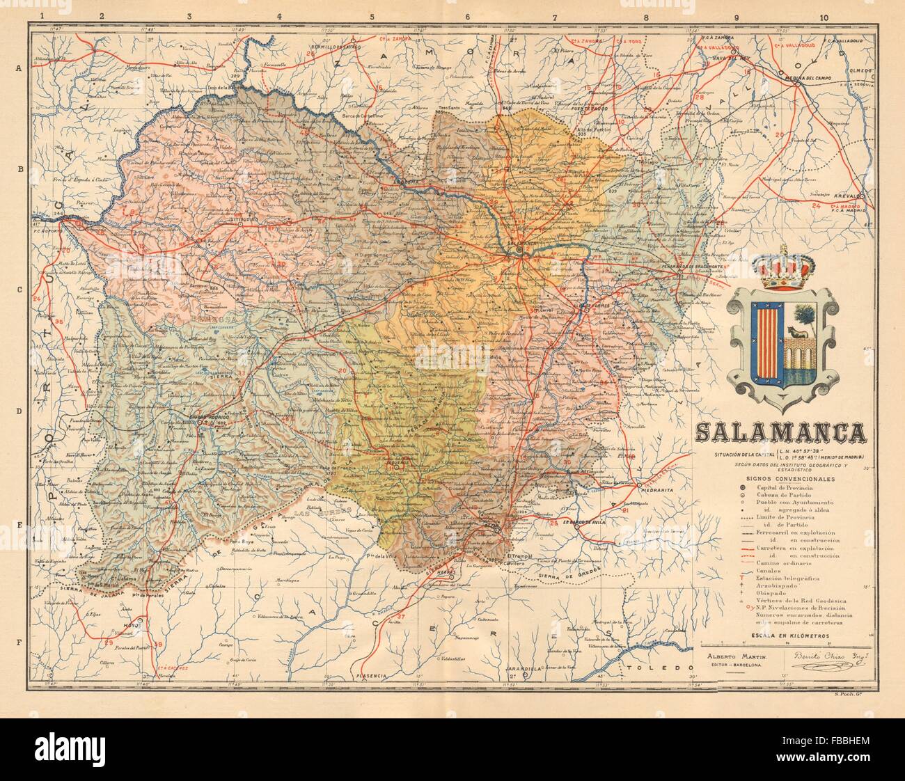 SALAMANCA. Castilla y León. Mapa antiguo de la provincia. ALBERTO ...