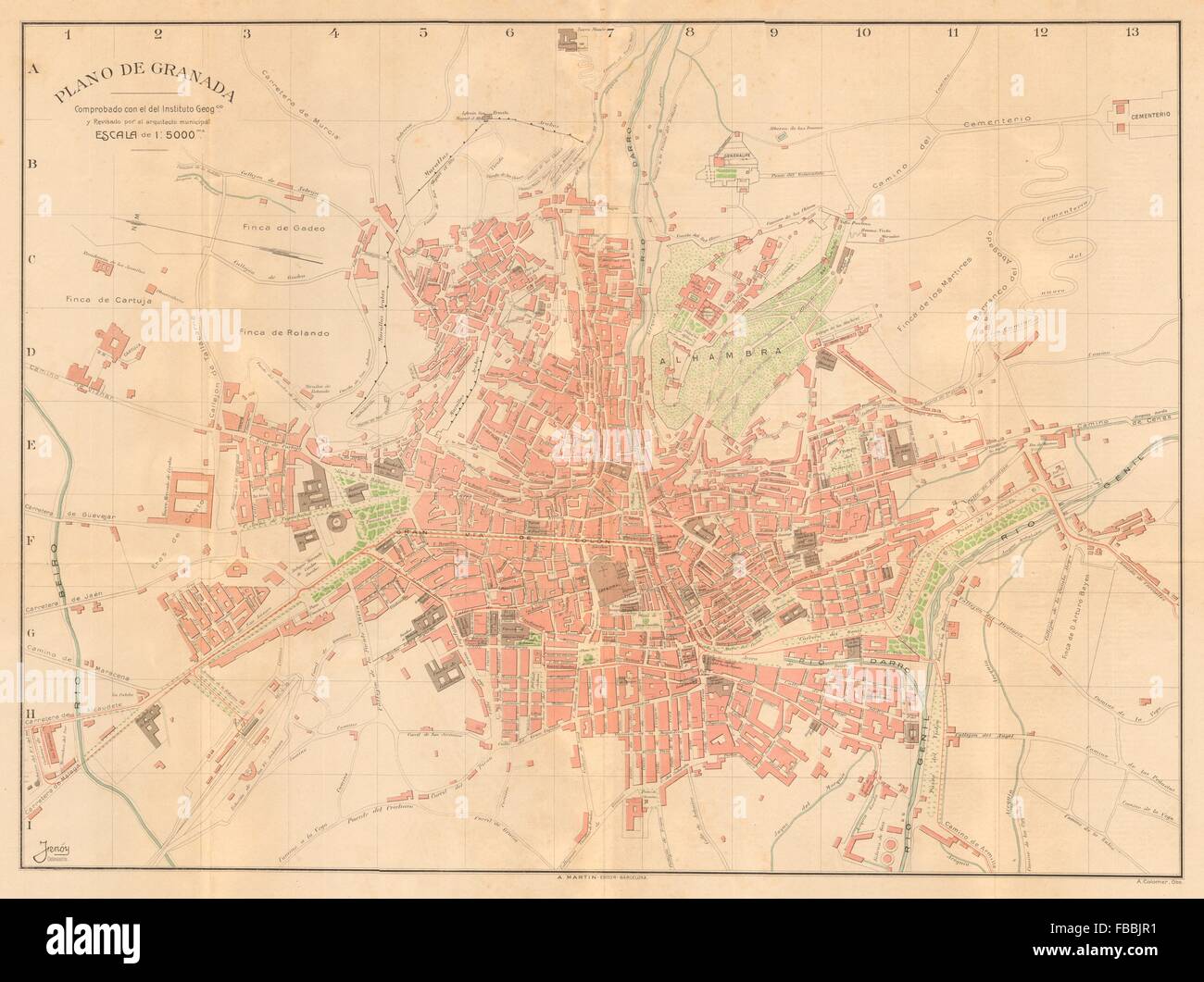 GRANADA. Plano antiguo de la cuidad. Antique town/city plan. MARTIN ...