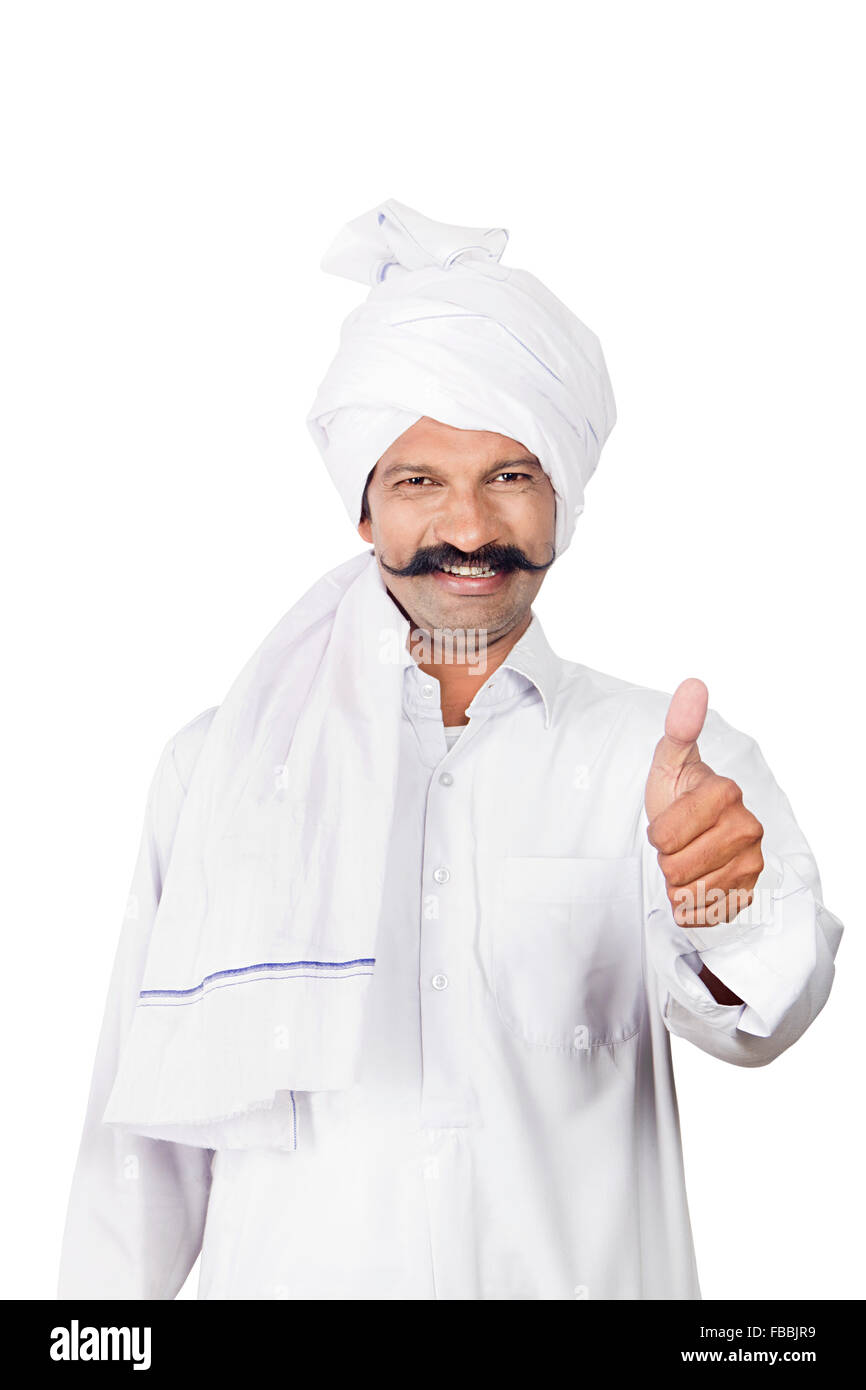 1 indian rural farmer man Sarpanch Standing thumbsup showing Stock ...