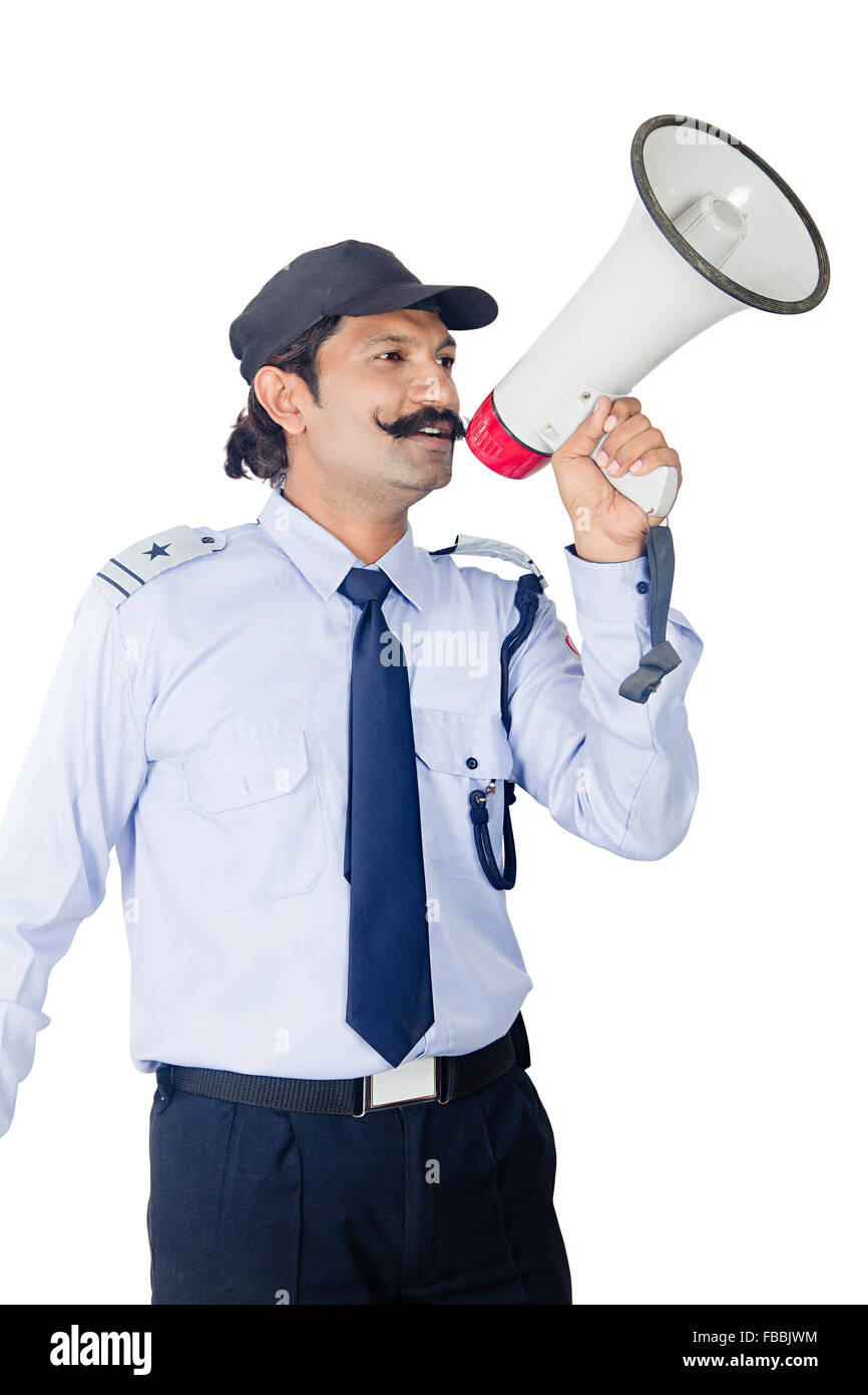 1 indian man Security Guard Speaker Alertness Stock Photo - Alamy