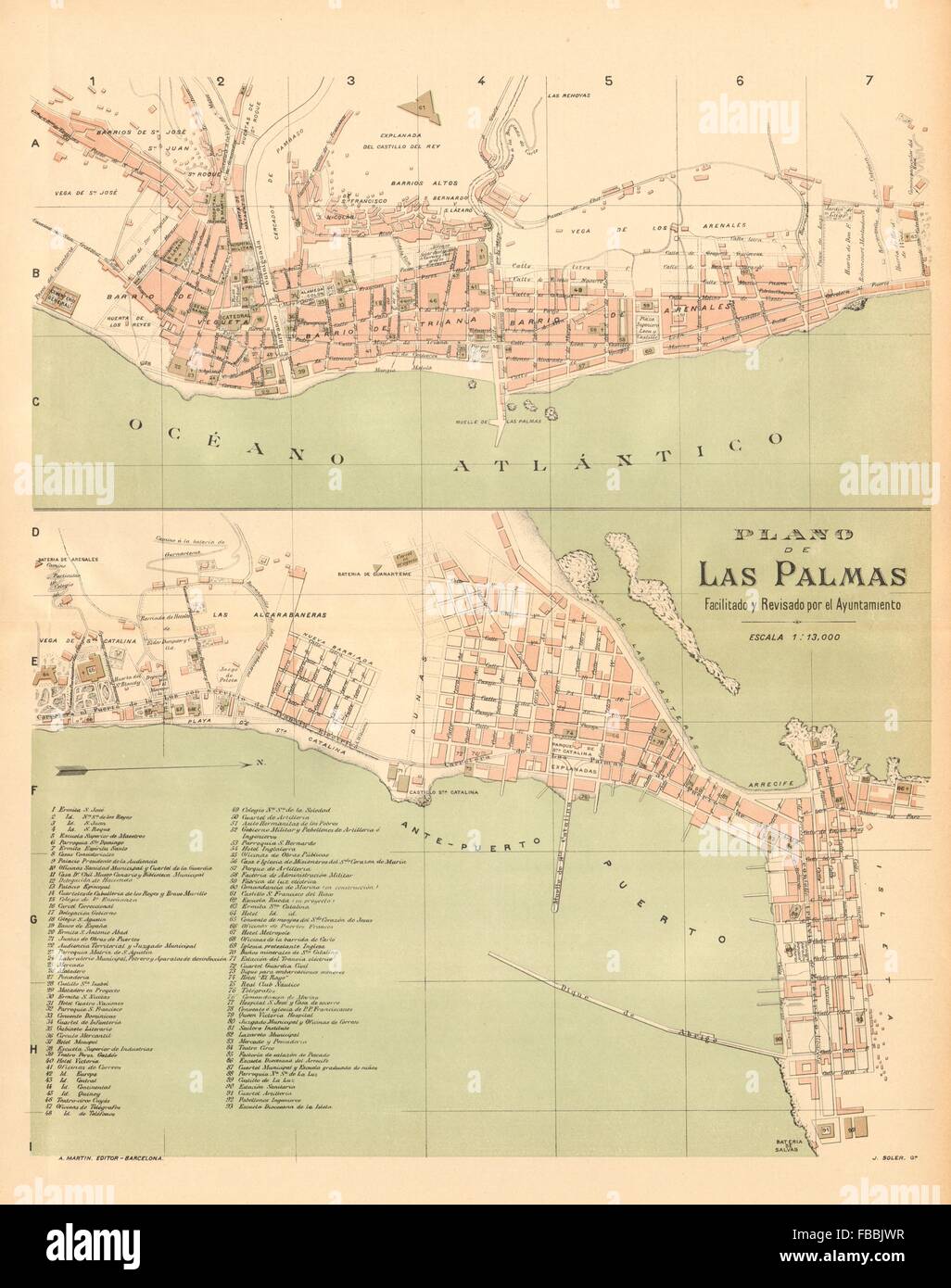LAS PALMAS. Plano antiguo de la cuidad. Antique town/city plan. MARTIN ...
