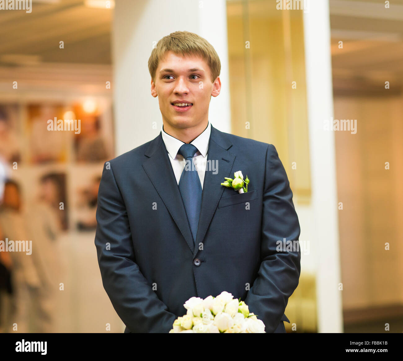 Groom waiting bride. Just married Stock Photo - Alamy