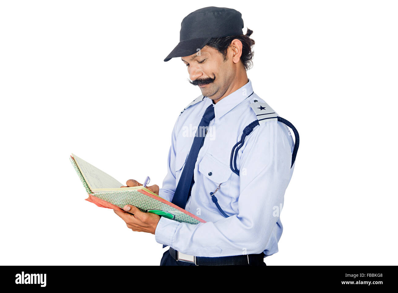 1 indian man Security Guard Watching Notebook Stock Photo - Alamy