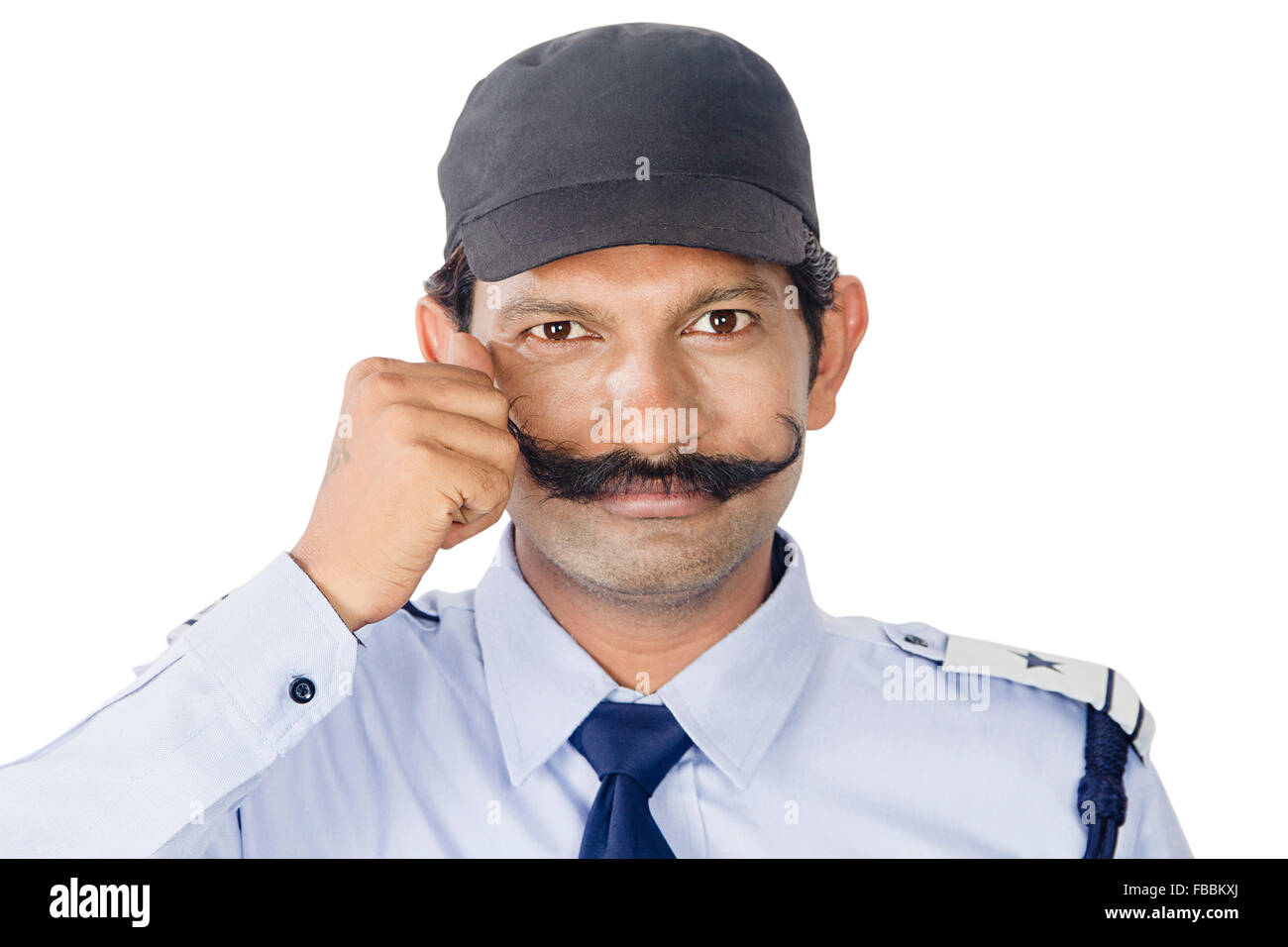 1 indian man Security Guard Attitude Moustache showing Stock Photo - Alamy