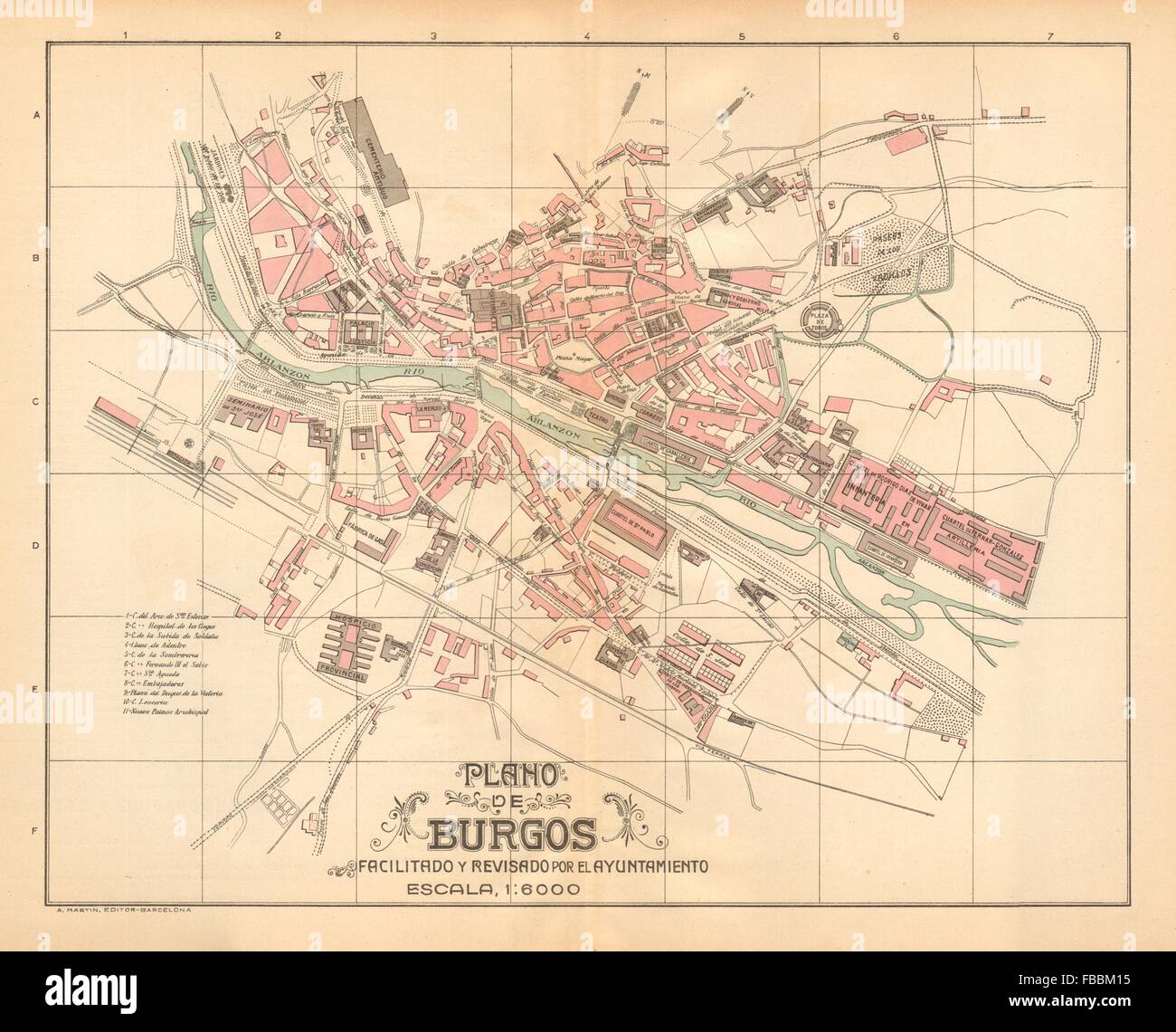 BURGOS. Plano antiguo de la cuidad. Antique town/city plan. MARTIN ...
