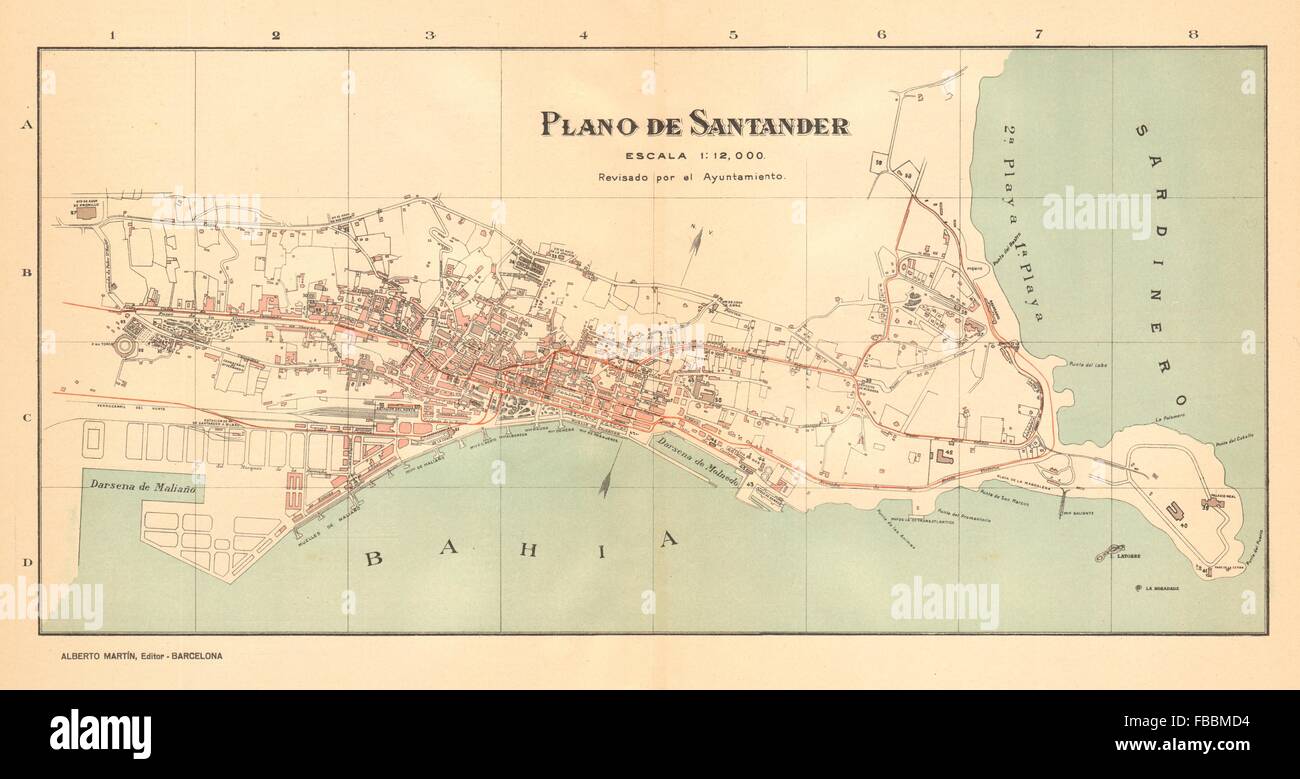 SANTANDER. Plano antiguo de la cuidad. Antique town/city plan. MARTIN ...