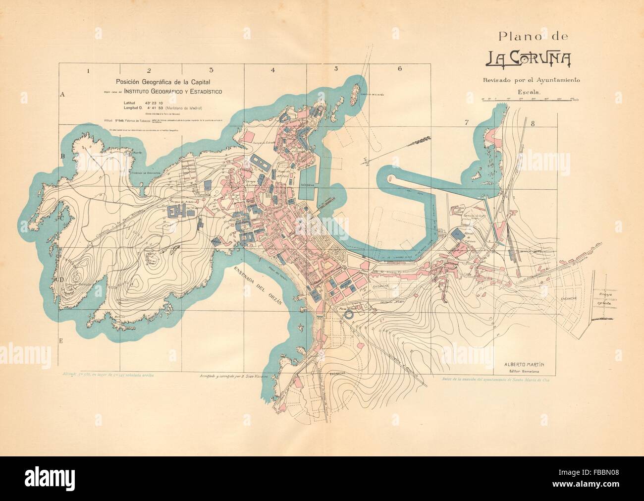 LA CORUNA. Plano antiguo de la cuidad. Antique town/city plan. MARTIN ...