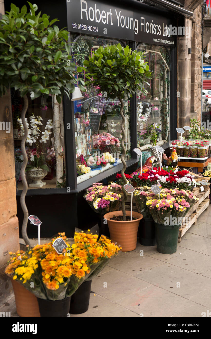 UK, England, Derbyshire, Matlock, Crown Square, colourful display ...