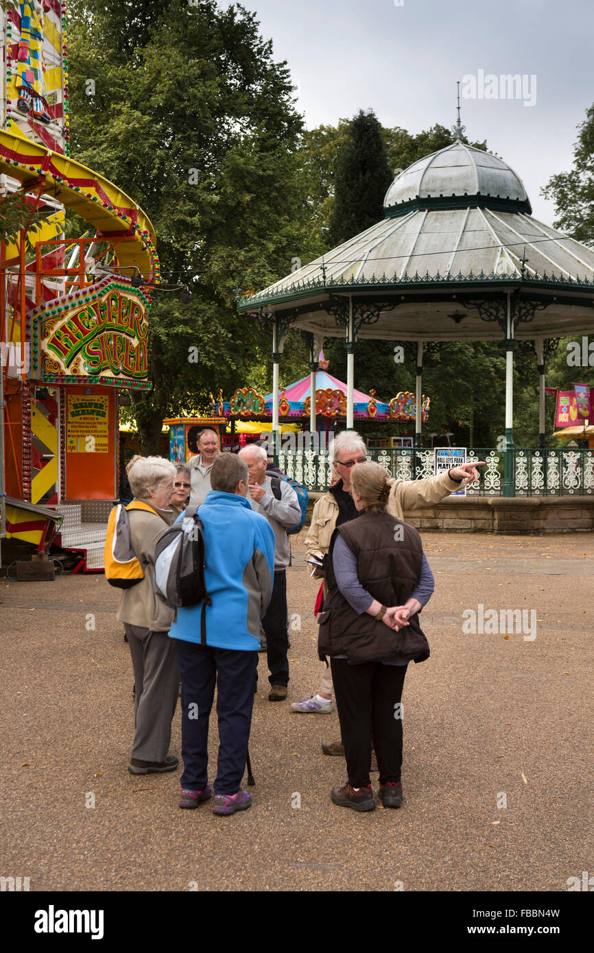 UK, England, Derbyshire, Matlock, Hall Leys Park, walkers gathering at ...