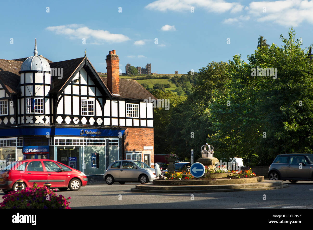 UK, England, Derbyshire, Matlock, Crown Square with Riber Castle on ...