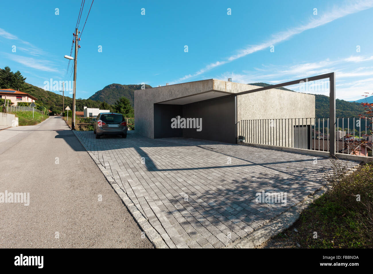 Modern house, minimalist square concrete Stock Photo - Alamy