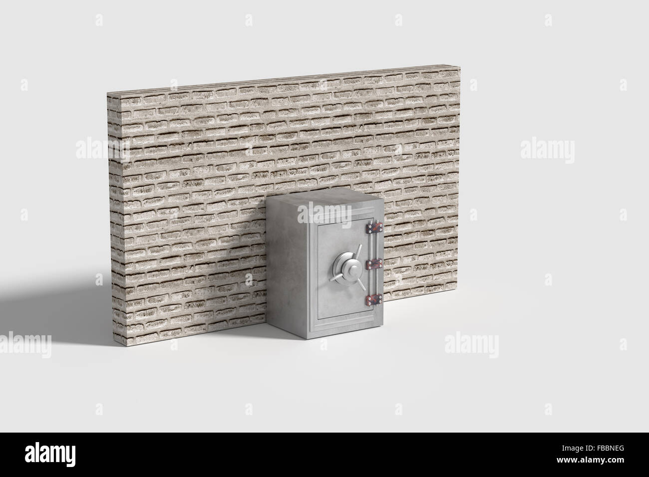 3d rendering of a closed safe against of brick wall Stock Photo - Alamy