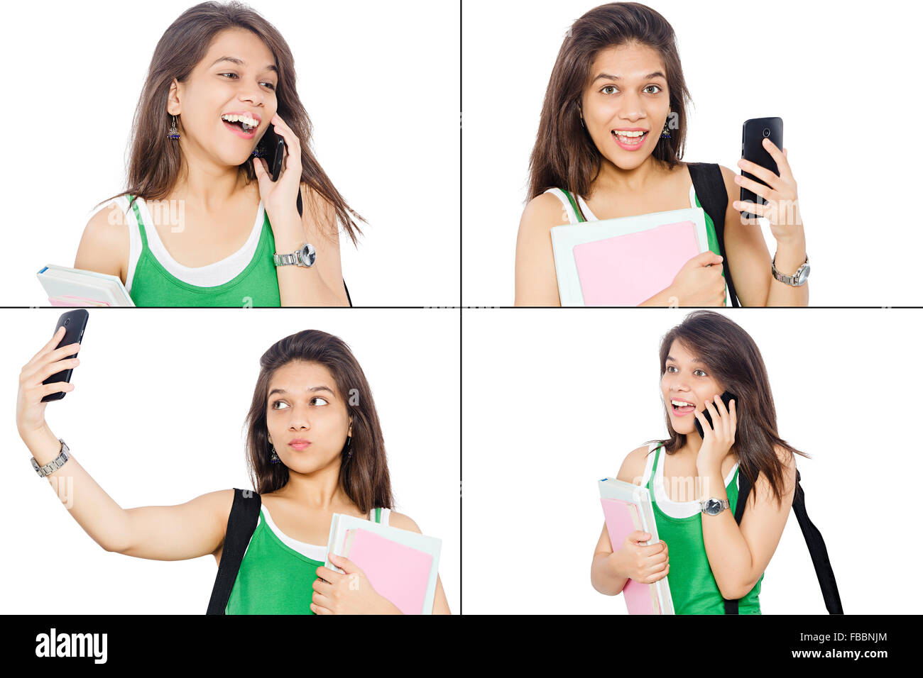1 indian Beautiful Young Woman Comparison Mobile Phone Multi Tasking ...