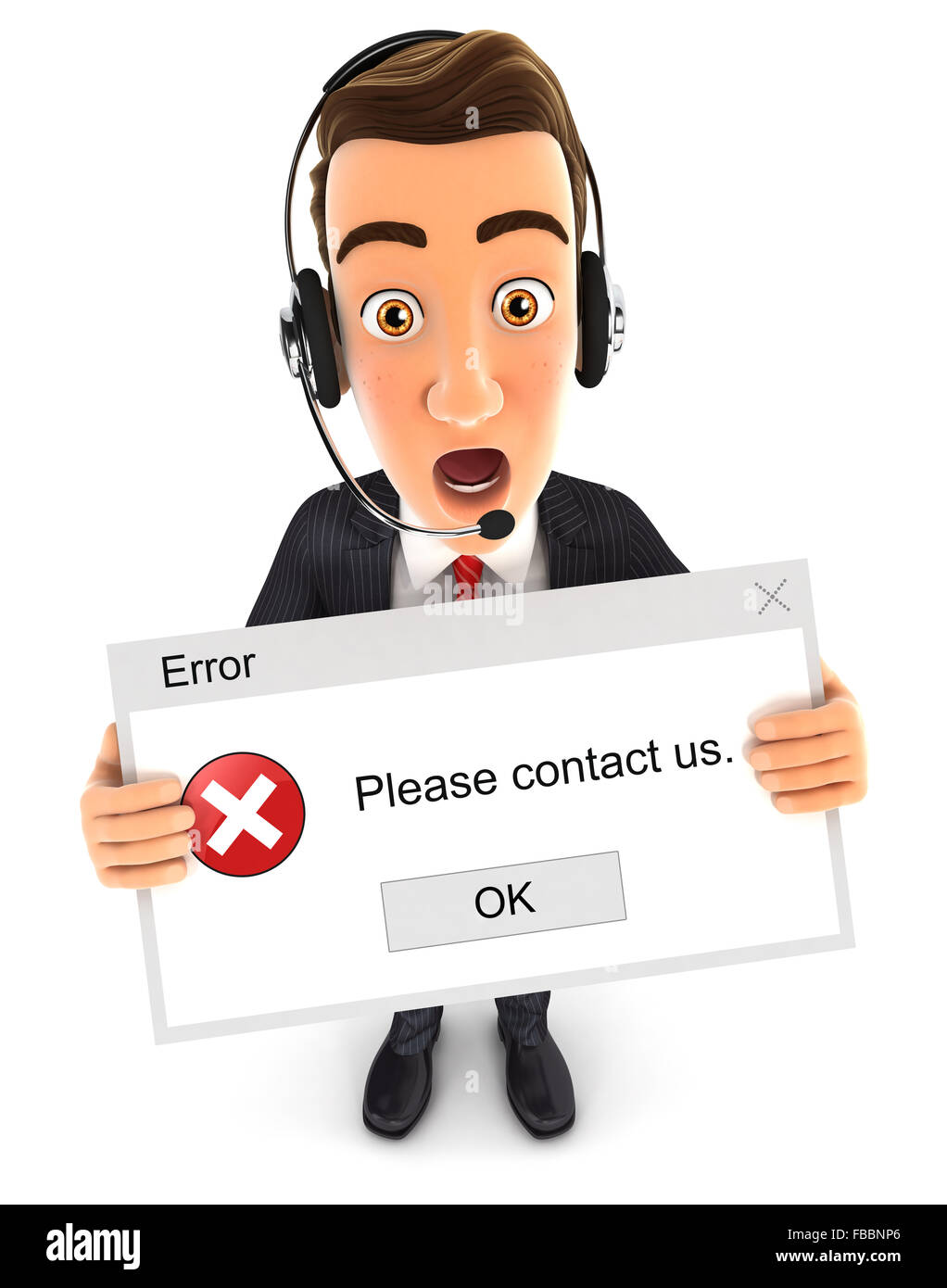 3d businessman holding an error message, isolated white background ...