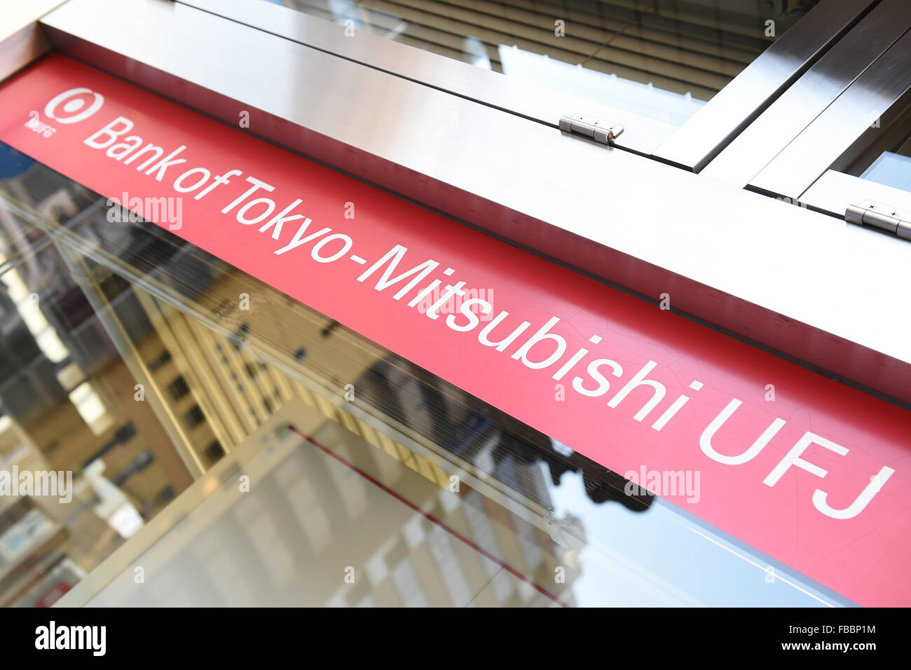 A signboard of the Bank of Tokyo-Mitsubishi UFJ is seen on January 14, 2016 in Tokyo, Japan ...
