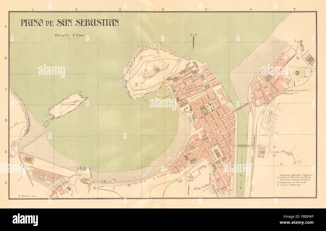 SAN SEBASTIAN DONOSTIA. Plano antiguo cuidad Antique town plan. MARTIN ...