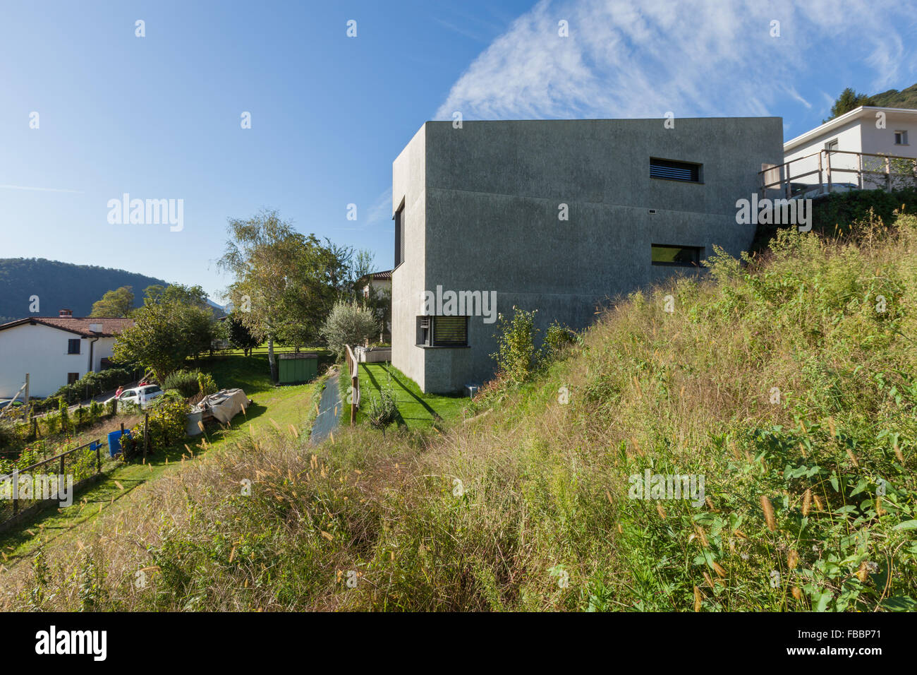 Modern house, minimalist square concrete Stock Photo - Alamy
