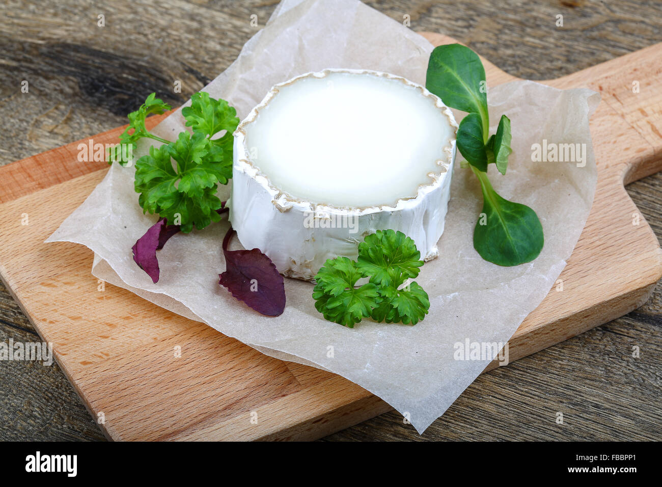 Goat cheese with white mold served parsley leaves Stock Photo - Alamy