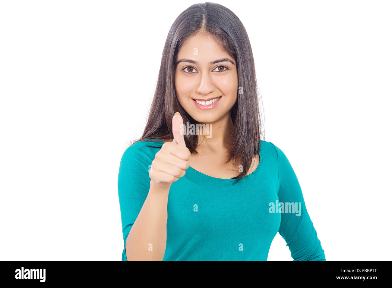 1 indian Young Woman Thumbs Up showing Stock Photo - Alamy