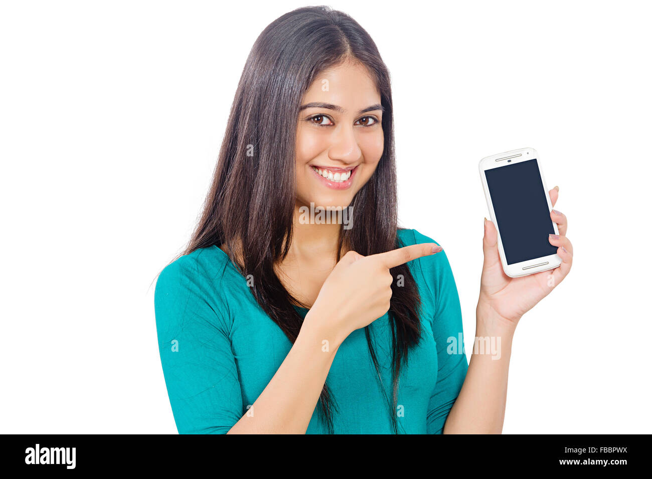 1 indian Young Woman Mobile Phone Quality showing Stock Photo - Alamy