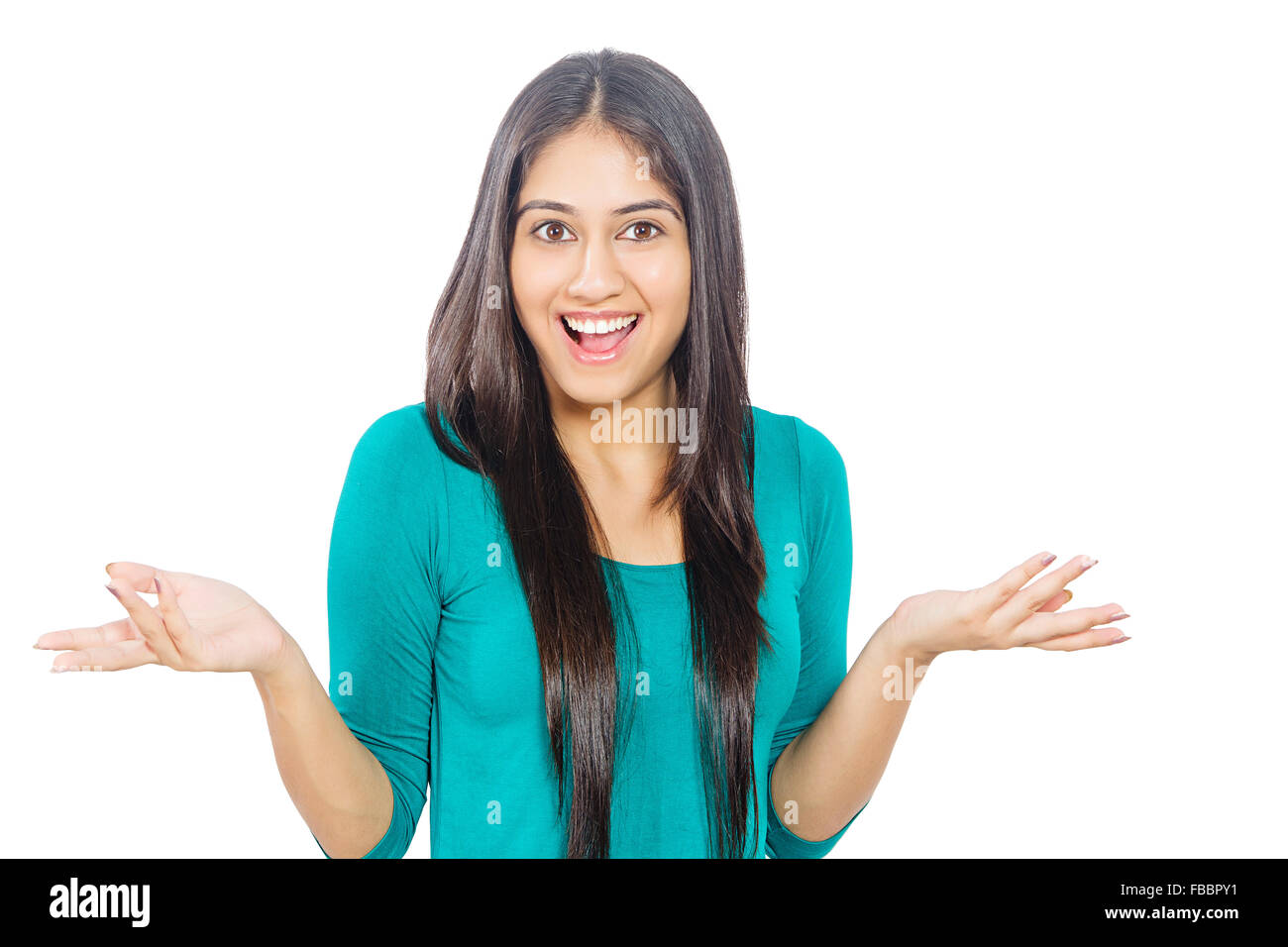 1 indian Young Woman hand showing Surprise Stock Photo - Alamy