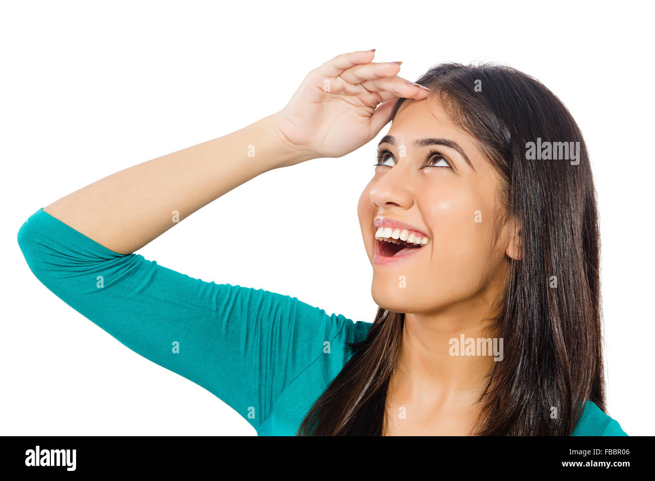 1 indian Young Woman Shielding Eye Searching Stock Photo - Alamy