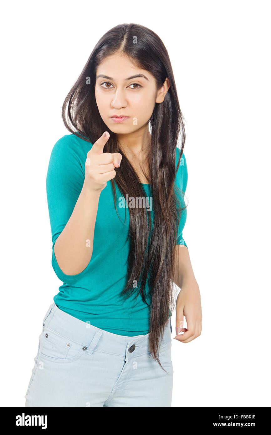 1 indian Young Woman finger pointing Blaming Stock Photo - Alamy