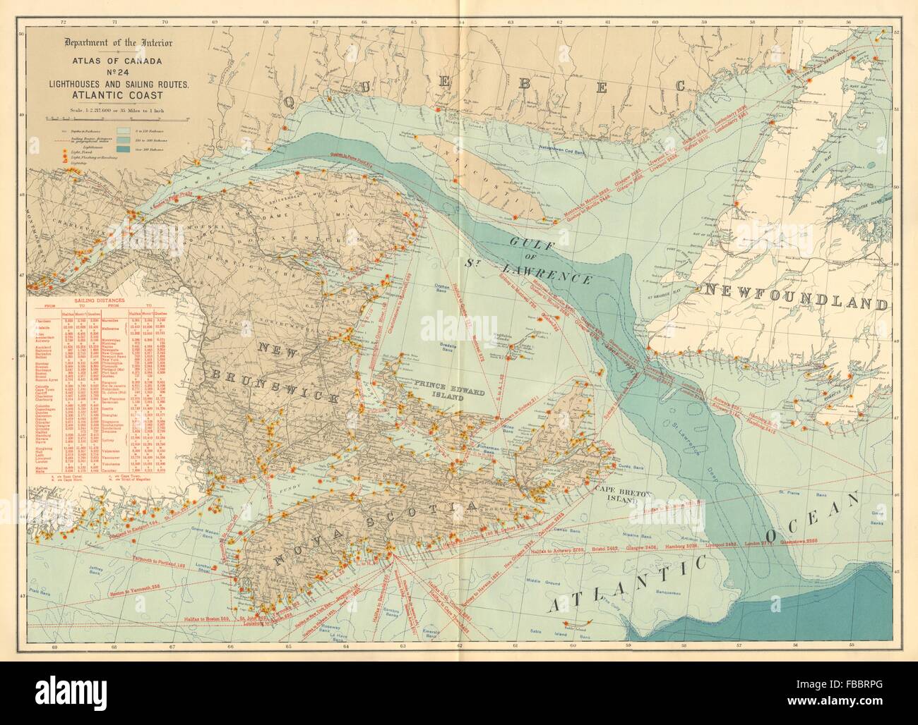 CANADA ATLANTIC COAST. Lighthouses and sailing routes. WHITE, 1906 ...