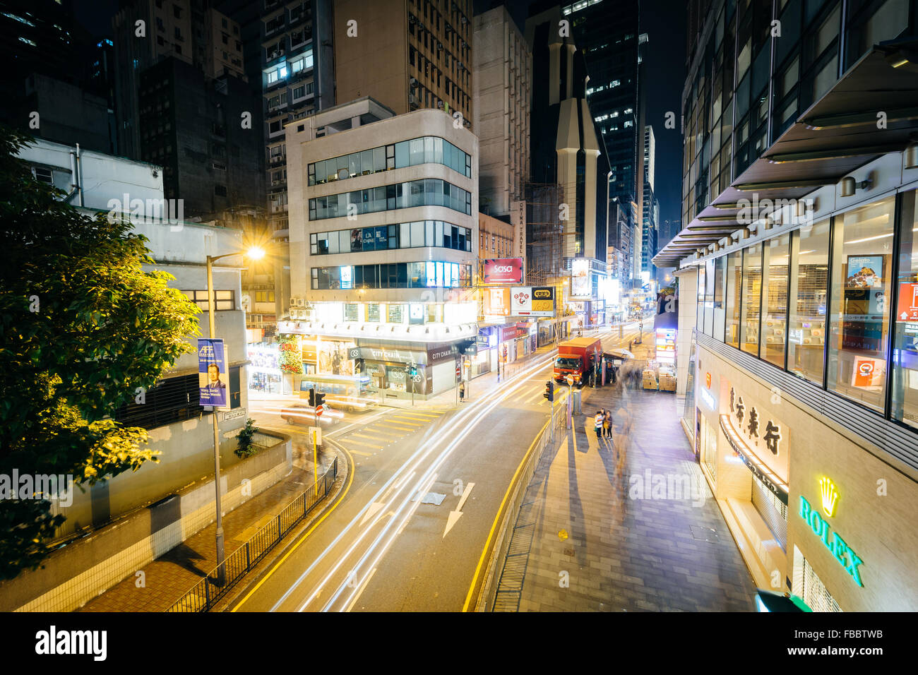 View of Queen's Road Central at night, in Hong Kong, Hong Kong Stock ...