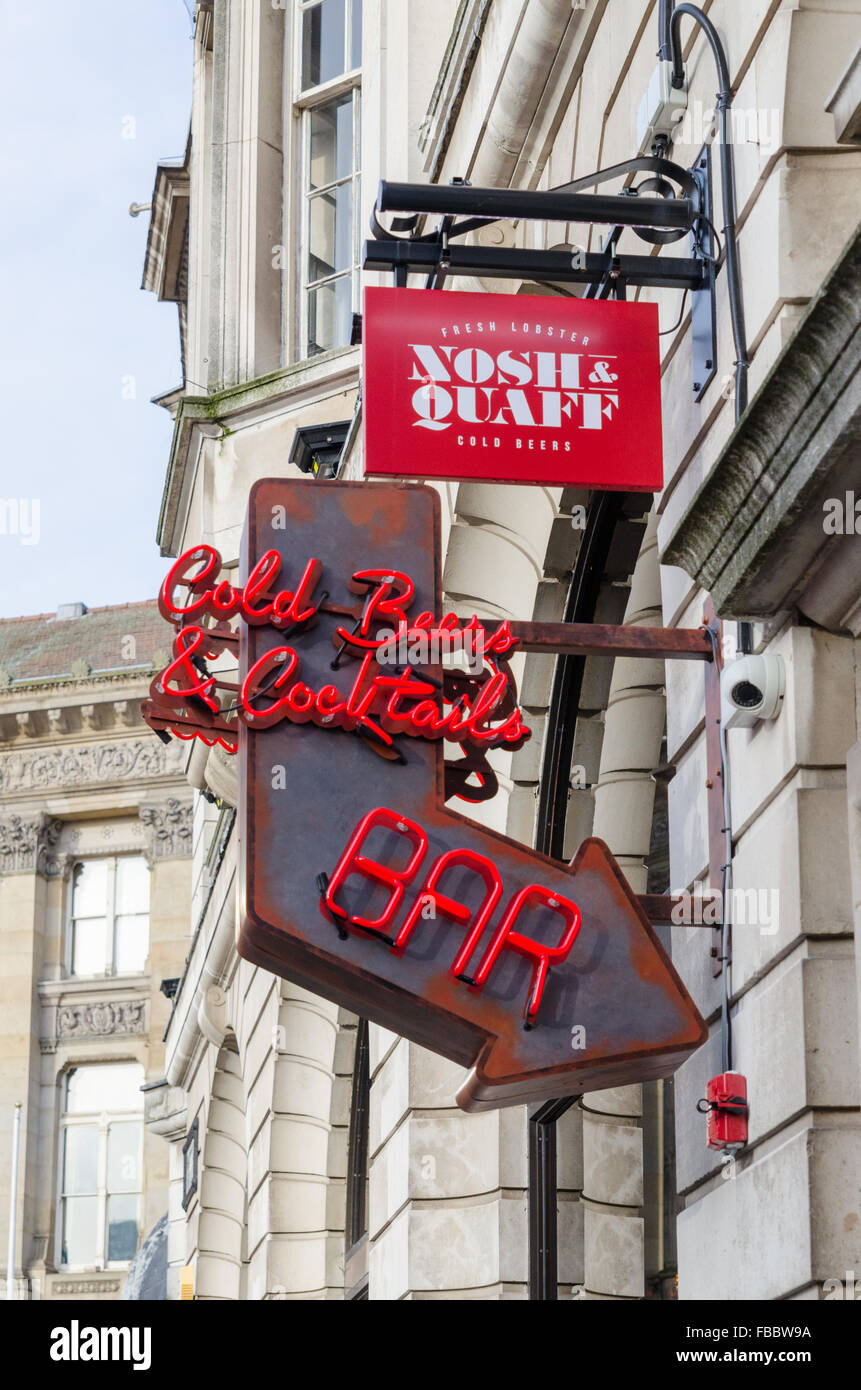 Nosh & Quaff Bar and Restaurant in Birmingham City centre Stock Photo ...
