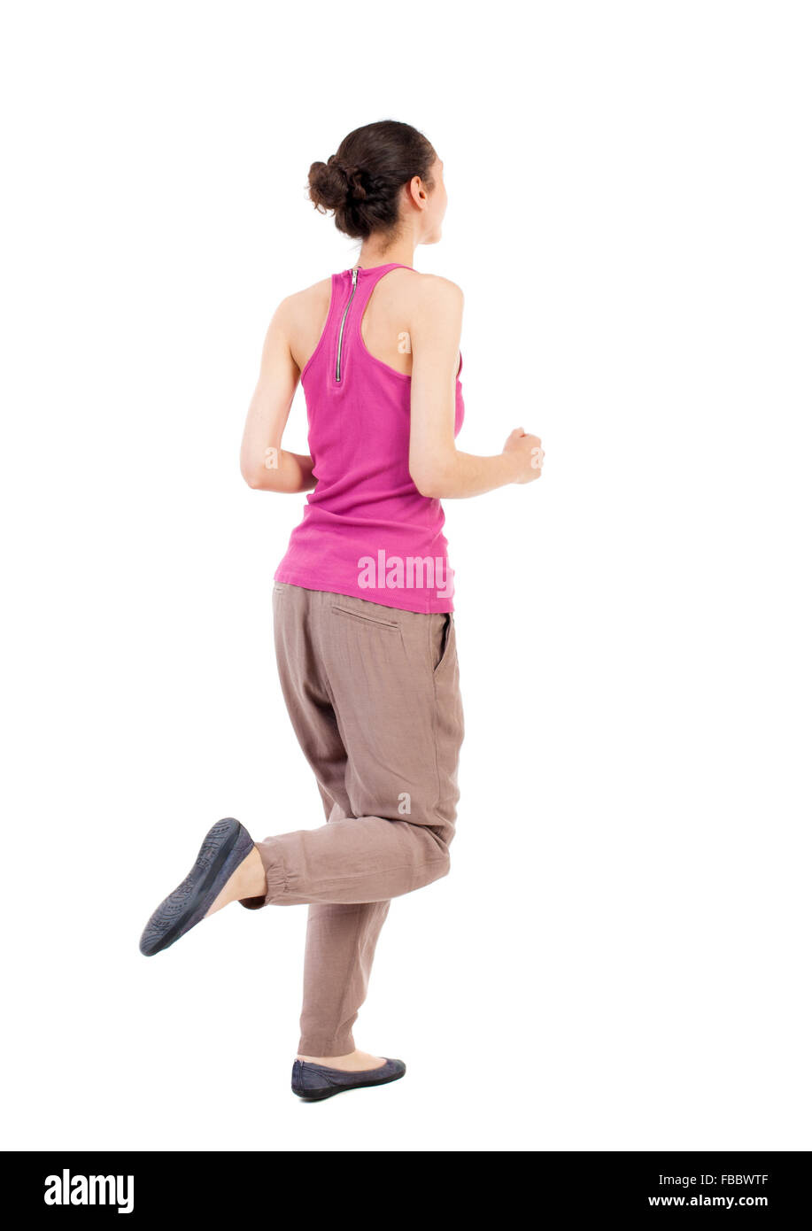 back view of running woman. beautiful girl in motion. backside view of ...