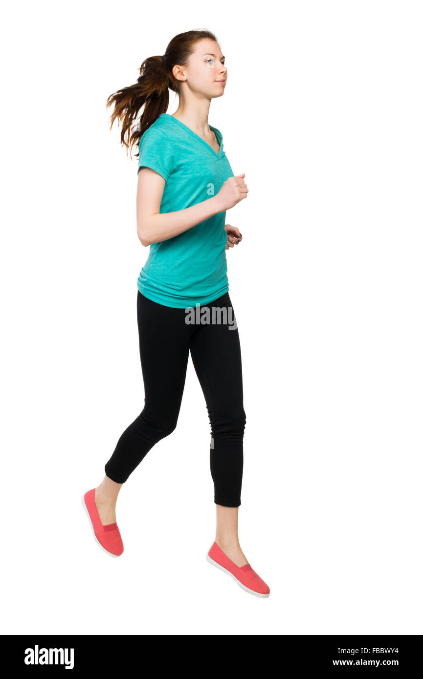 front view of running sport woman. beautiful girl in motion ...