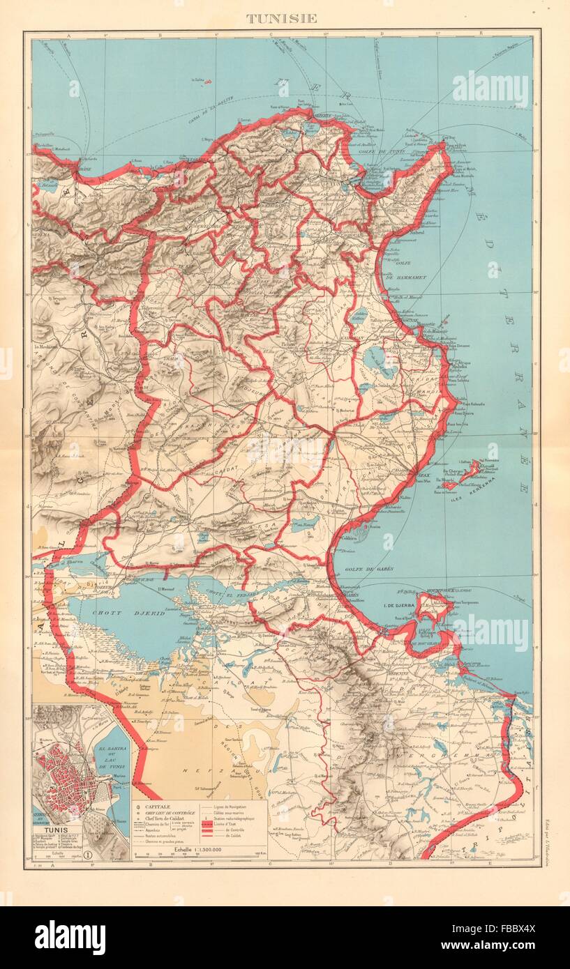 FRENCH COLONIAL TUNISIA. Tunisie. Tunis city plan de la ville, 1938 old ...