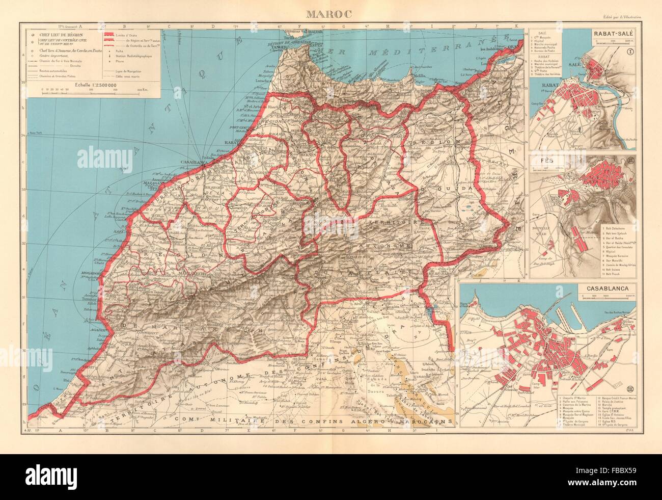 FRENCH MOROCCO. Maroc Protectorat français. Rabat Fez Casablanca Stock ...