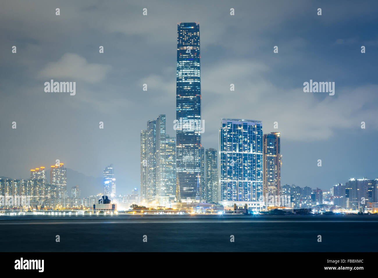 The Kowloon skyline at night, seen from Sheung Wan, in Hong Kong, Hong Kong Stock Photo - Alamy