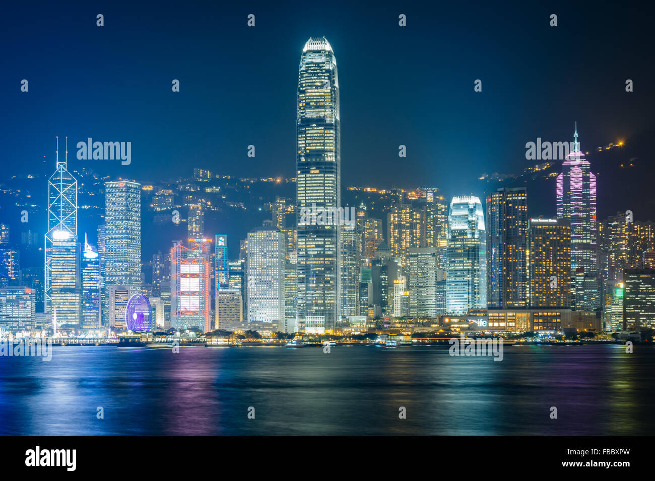 The Hong Kong skyline at night, seen from Tsim Sha Tsui, in Kowloon, Hong Kong Stock Photo - Alamy