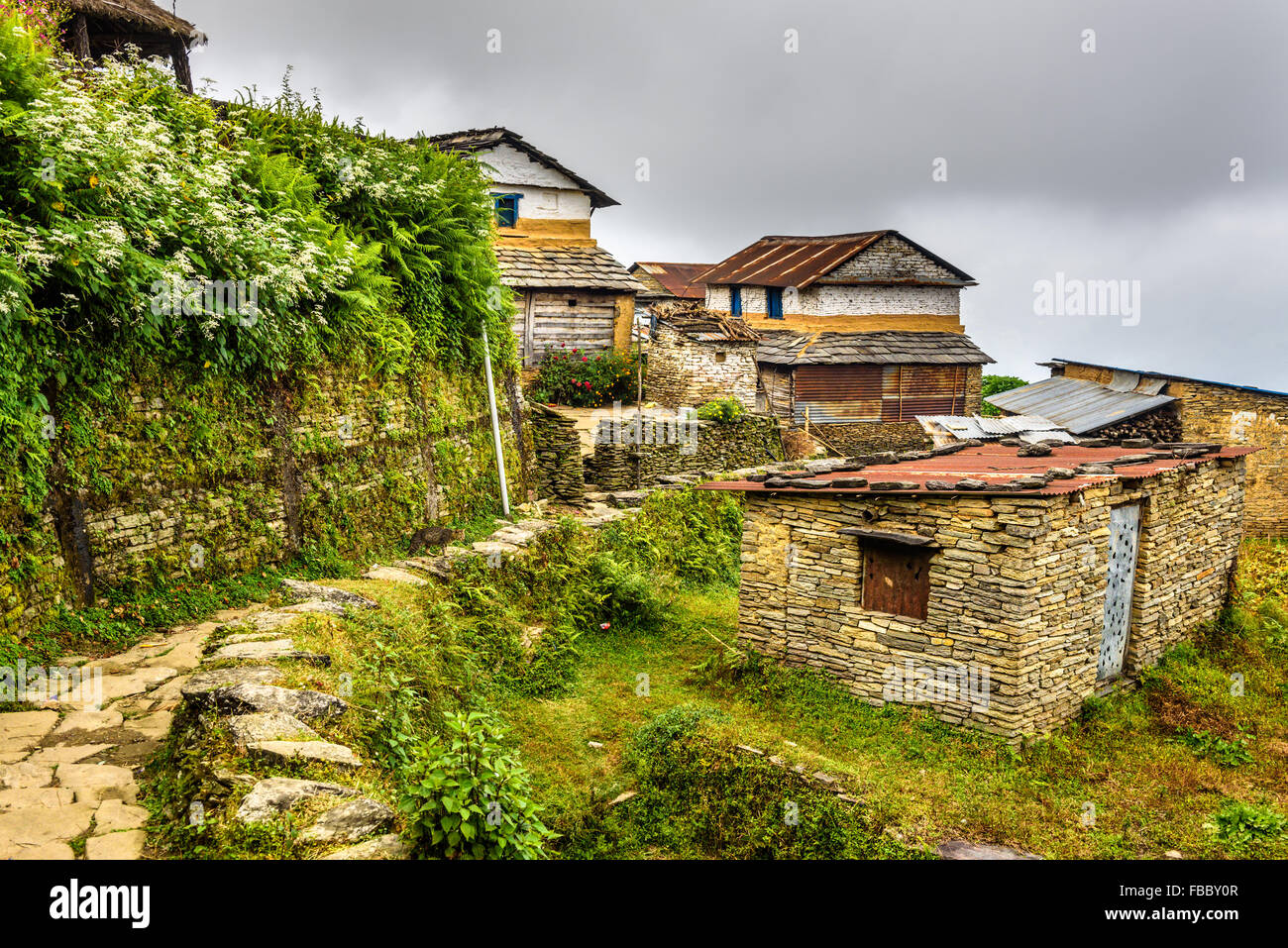 Village of Dhampus situated in the Himalayas mountains near Pokhara in ...