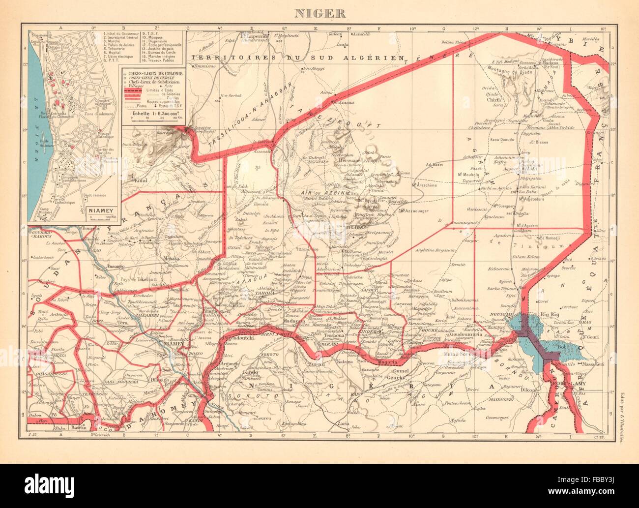 COLONIAL NIGER. Niamey city plan de la ville. French West Africa, 1938 ...