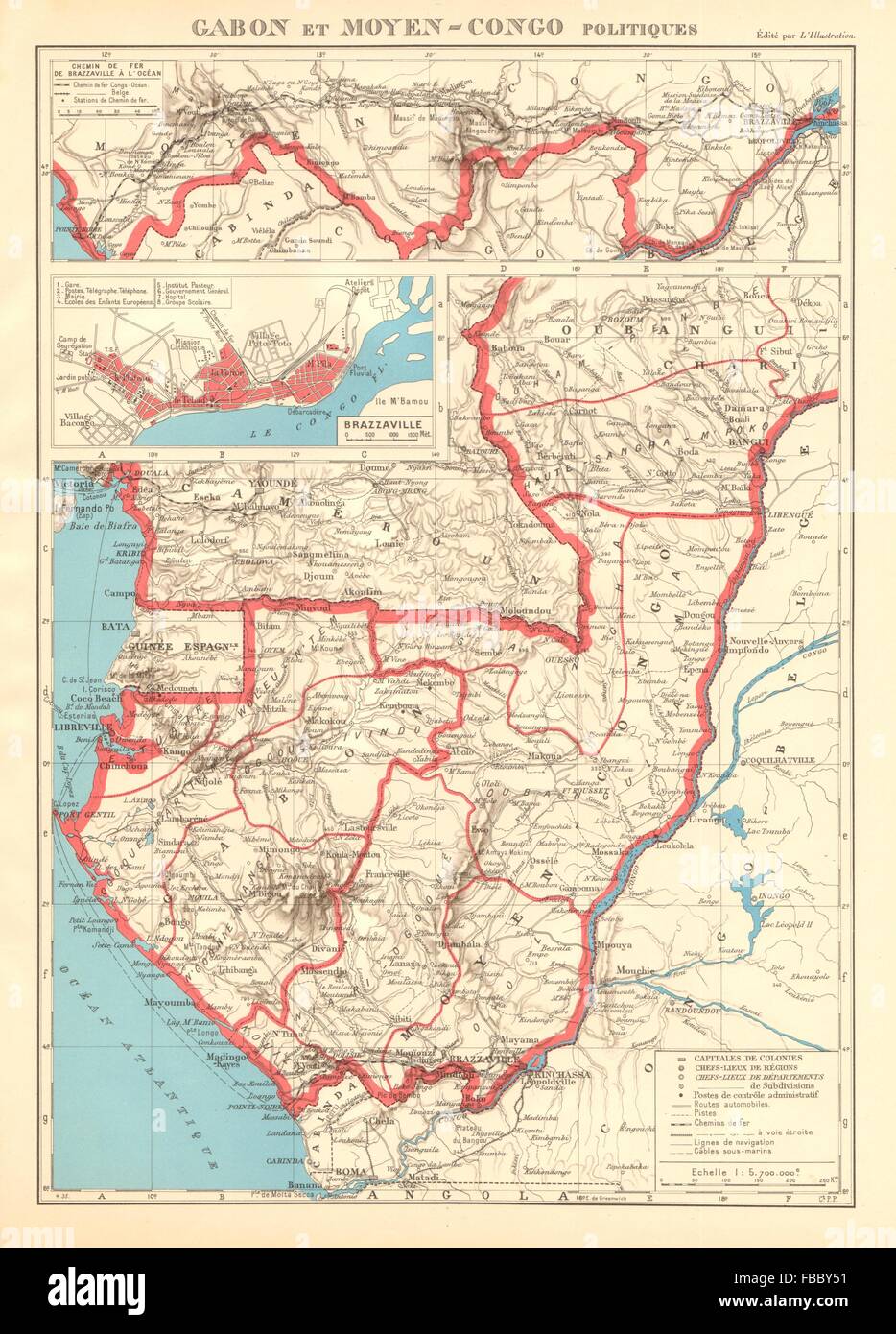 COLONIAL GABON & CONGO. Afrique équatoriale française. Brazzaville plan ...