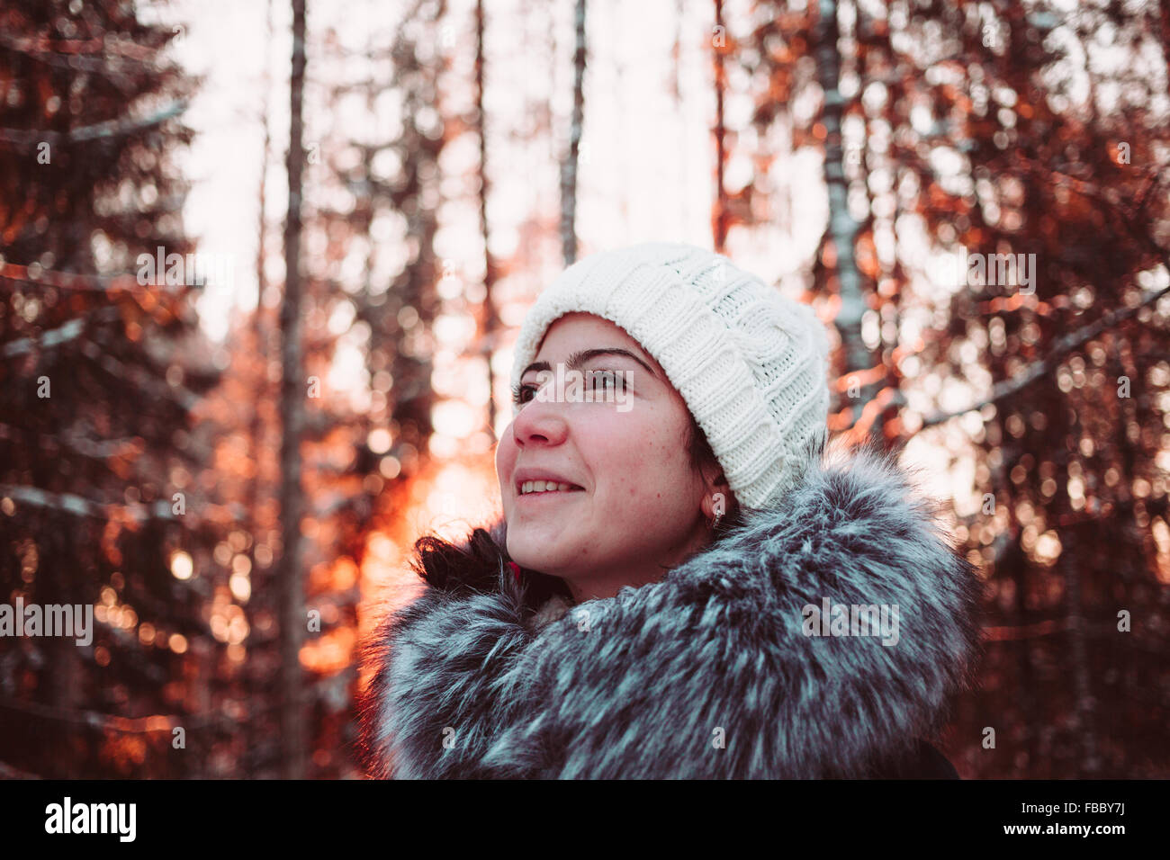 Pretty girl In the winter forest Stock Photo - Alamy