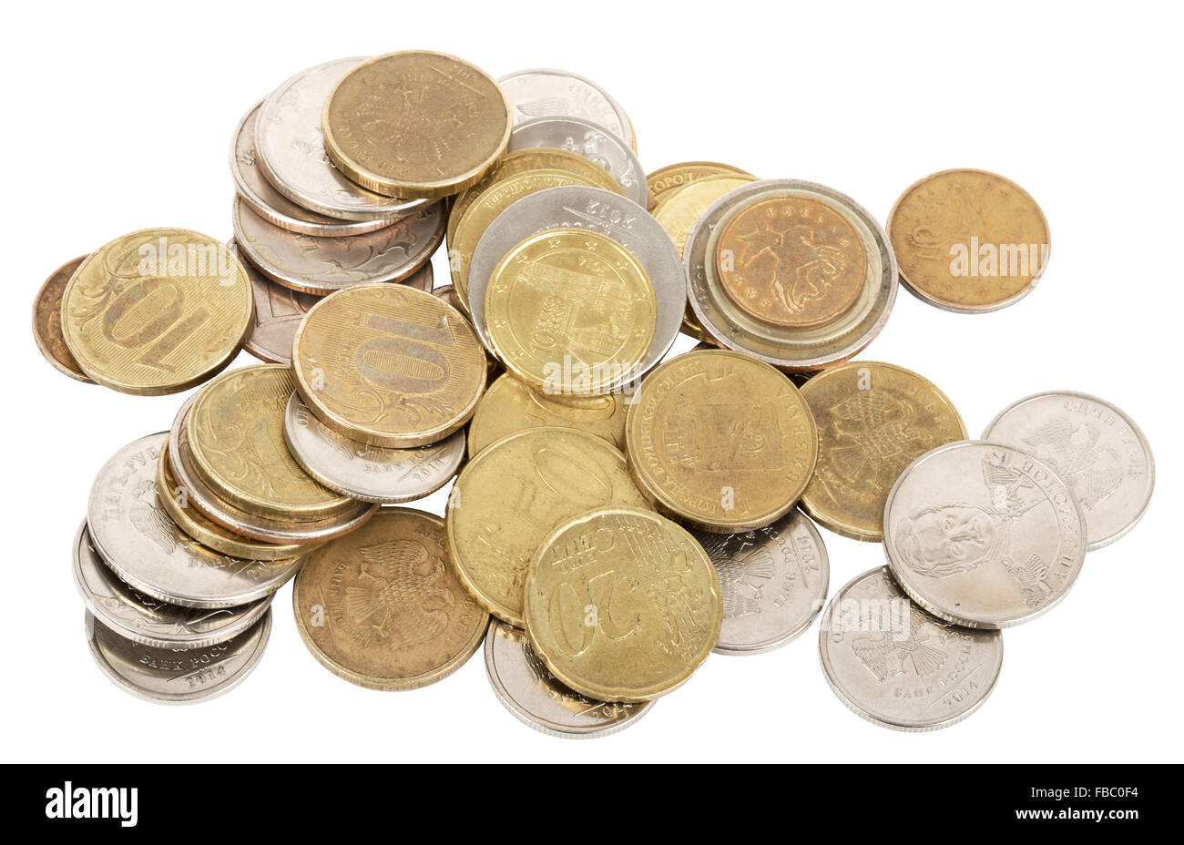 Gold coins on white Stock Photo - Alamy