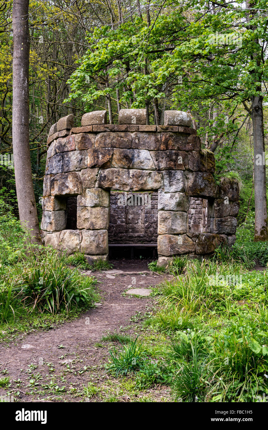 The Rustic Temple in Hackfall Woods near Grewelthorpe Stock Photo - Alamy