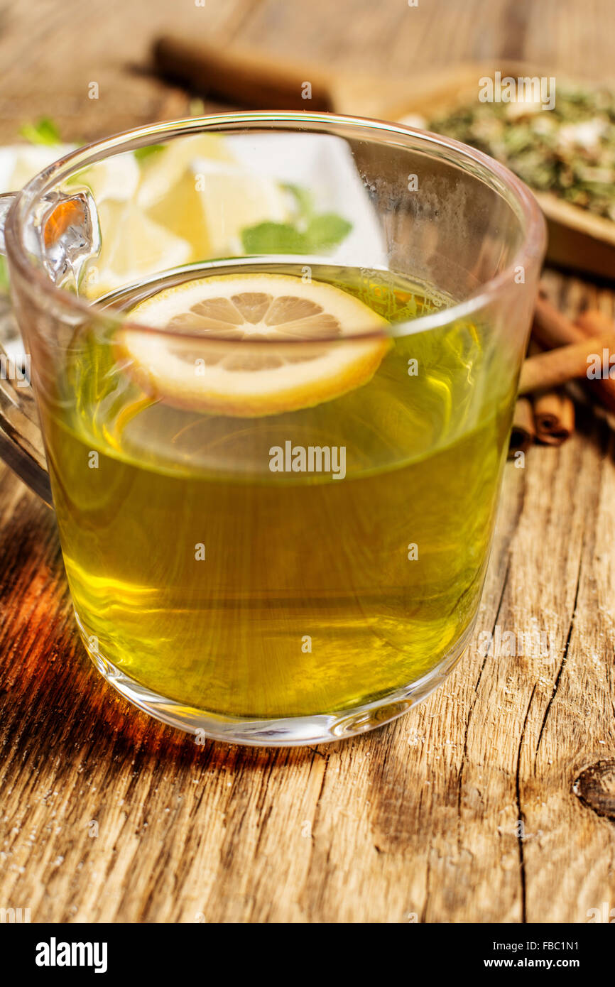 Cup of herbal tea with lemon and mint Stock Photo - Alamy