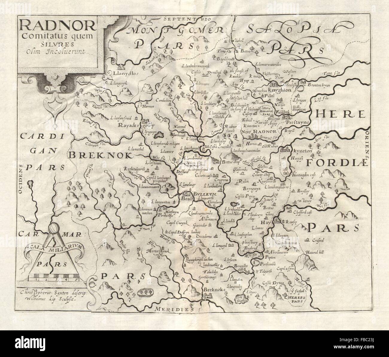 RADNORSHIRE. 'Radnor comitatus quem silvres...'. SAXTON/KIP, 1637 ...
