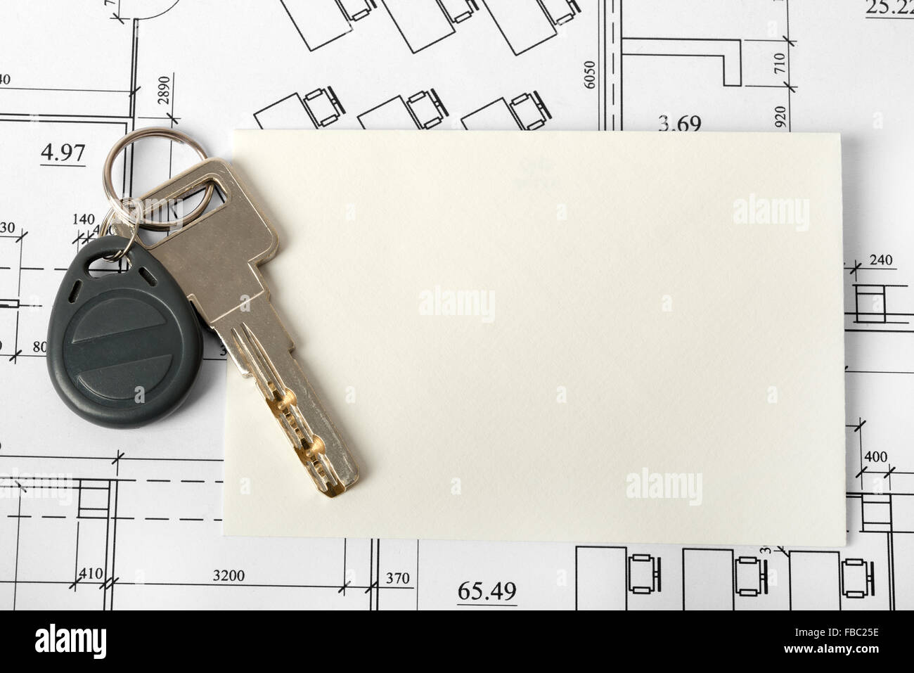 Key on blueprints and envelope Stock Photo - Alamy
